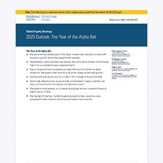 Equity Outlook 2025: The Year of the Alpha Bet | Goldman Sachs