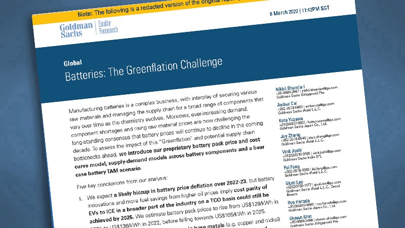 Batteries: The Greenflation Challenge | Goldman Sachs