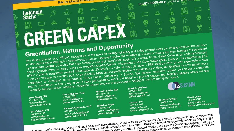 Green Capex: Greenflation, Returns and Opportunity | Goldman Sachs