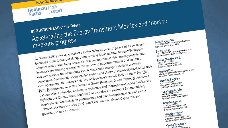 GS SUSTAIN: ESG of the Future–Accelerating the Energy Transition ...