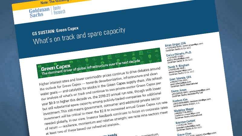 GS SUSTAIN: Green Capex - What’s on Track and Spare Capacity | Goldman ...