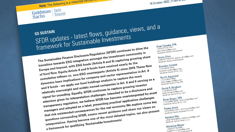 GS Sustain: SFDR Updates - Latest Flows, Guidance, Views, and a ...
