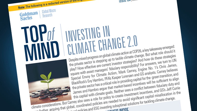 Investing In Climate Change 2.0 | Goldman Sachs