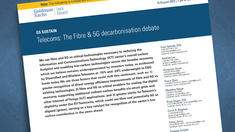 GS Sustain: Telecoms - The Fibre & 5G Decarbonisation Debate | Goldman ...