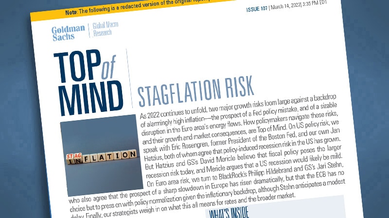 Stagflation Risk | Goldman Sachs