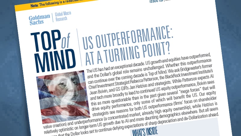 US Outperformance: At a Turning Point? | Goldman Sachs